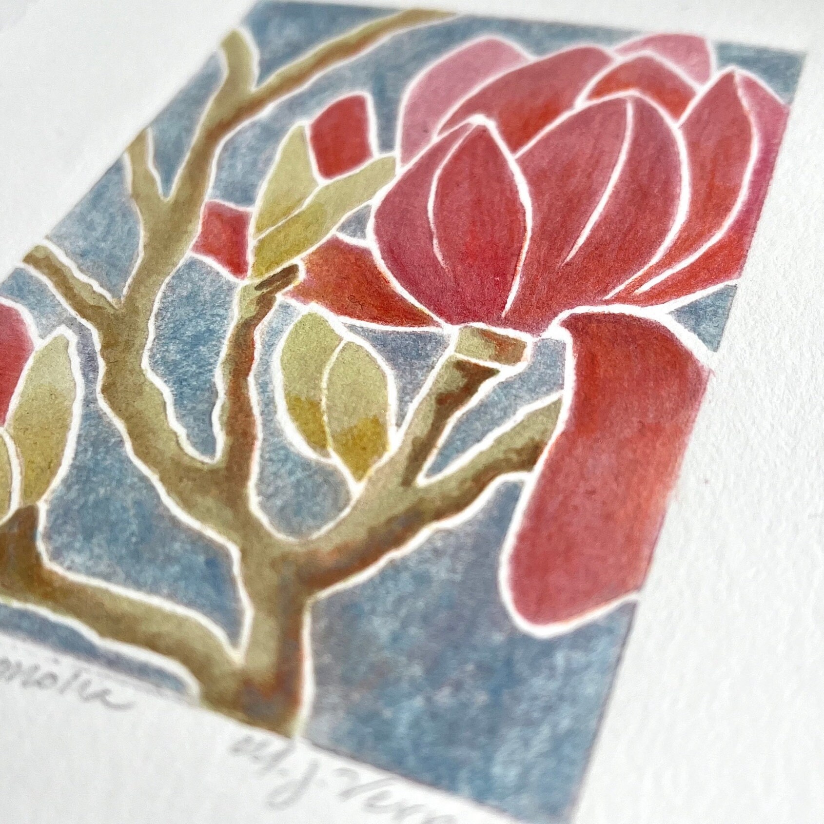 Magnolia Woodblock Print,floral Woodcut Art,original White Line Block ...
