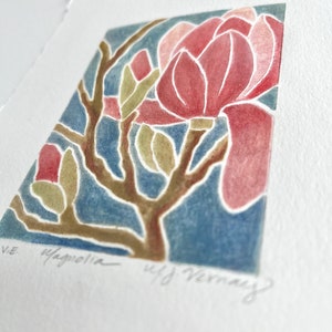 Magnolia Woodblock Print,floral Woodcut Art,original White Line Block ...