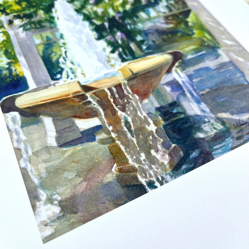 Fountain Art Print,watercolor Artwork,watercolor Print Wall Art,water ...