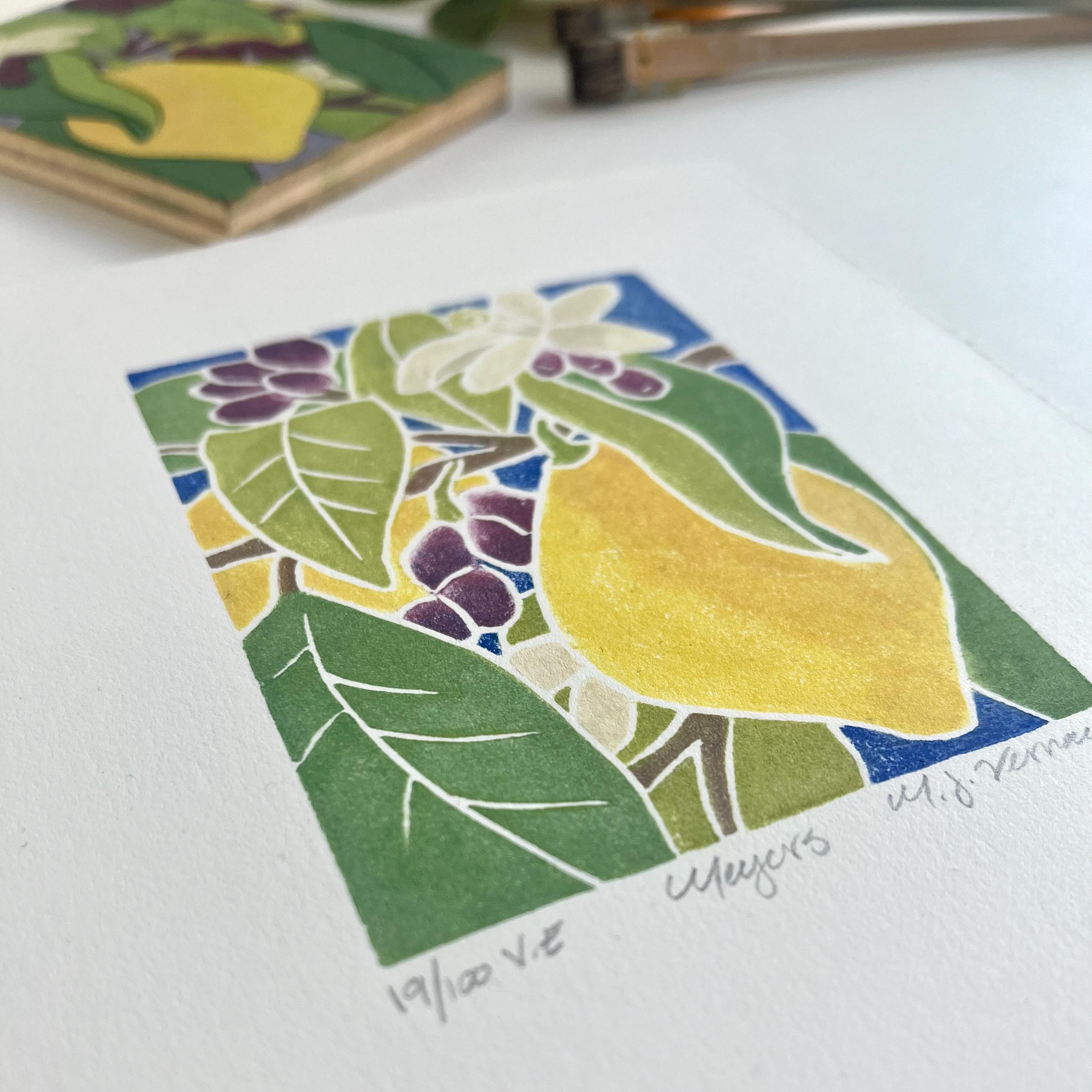 Lemon Woodblock Print,original Woodcut Artwork,handmade Blockprint ...