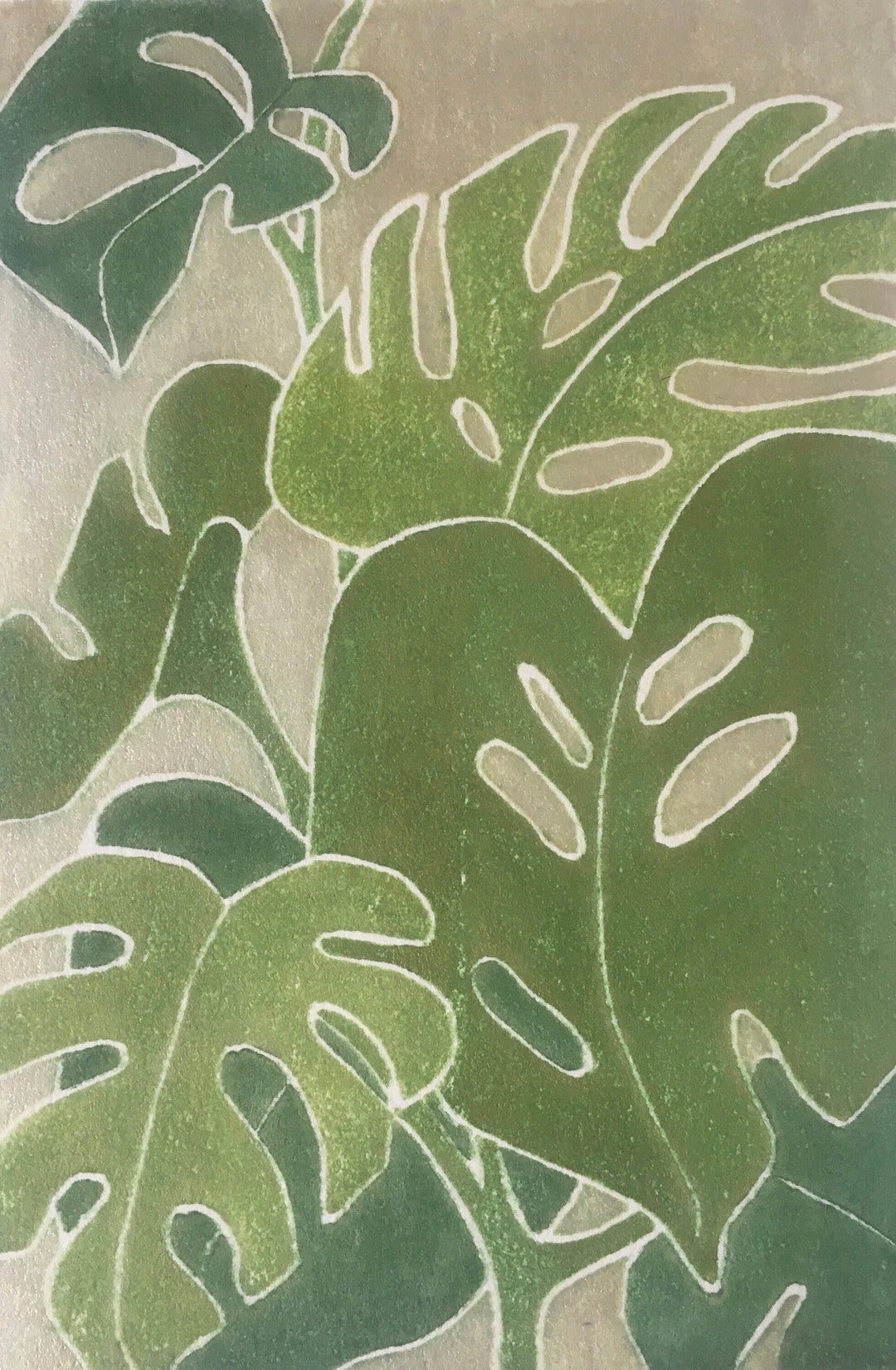 Monstera Deliciosa Woodblock Print,tropical Leaves White-line Woodcut ...