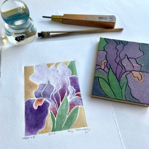 Woodblock Print, Iris Flower Handmade Woodcut, Original Art Block Print ...