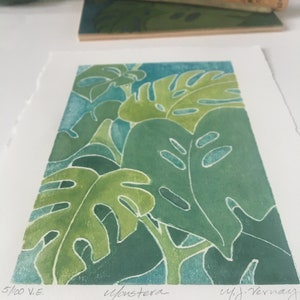 Monstera Deliciosa Woodblock Print,tropical Leaves Woodcut,handmade ...