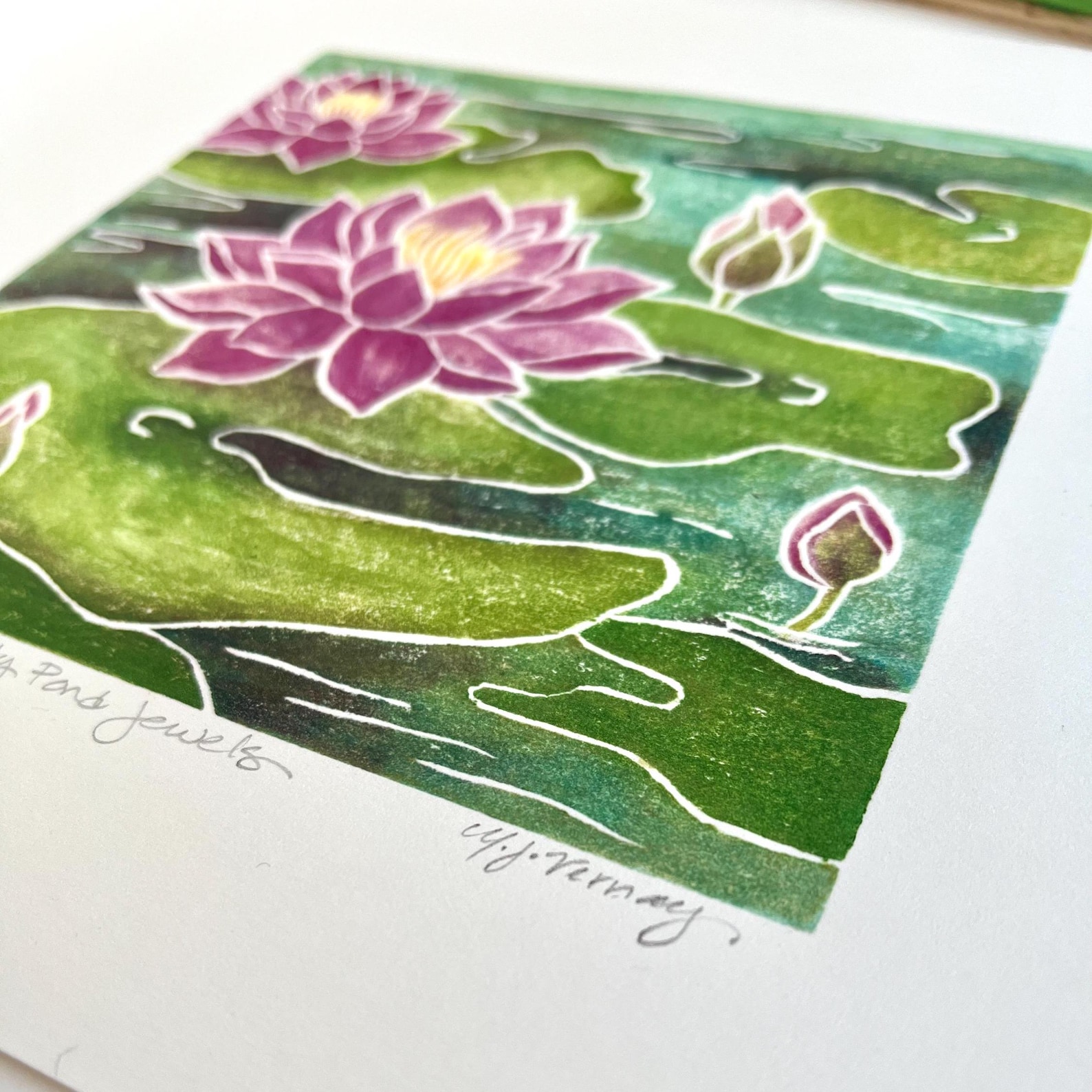 Pink Waterlily Woodblock, Small Woodcut Wall Decor, Lily Pond Artwork ...