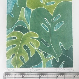 Monstera Deliciosa Woodblock Print,tropical Leaves Woodcut,handmade ...