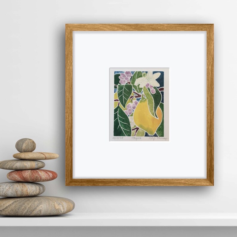 Lemon Themed Woodblock Print, Lemon Tree Art, Original Woodcut ...