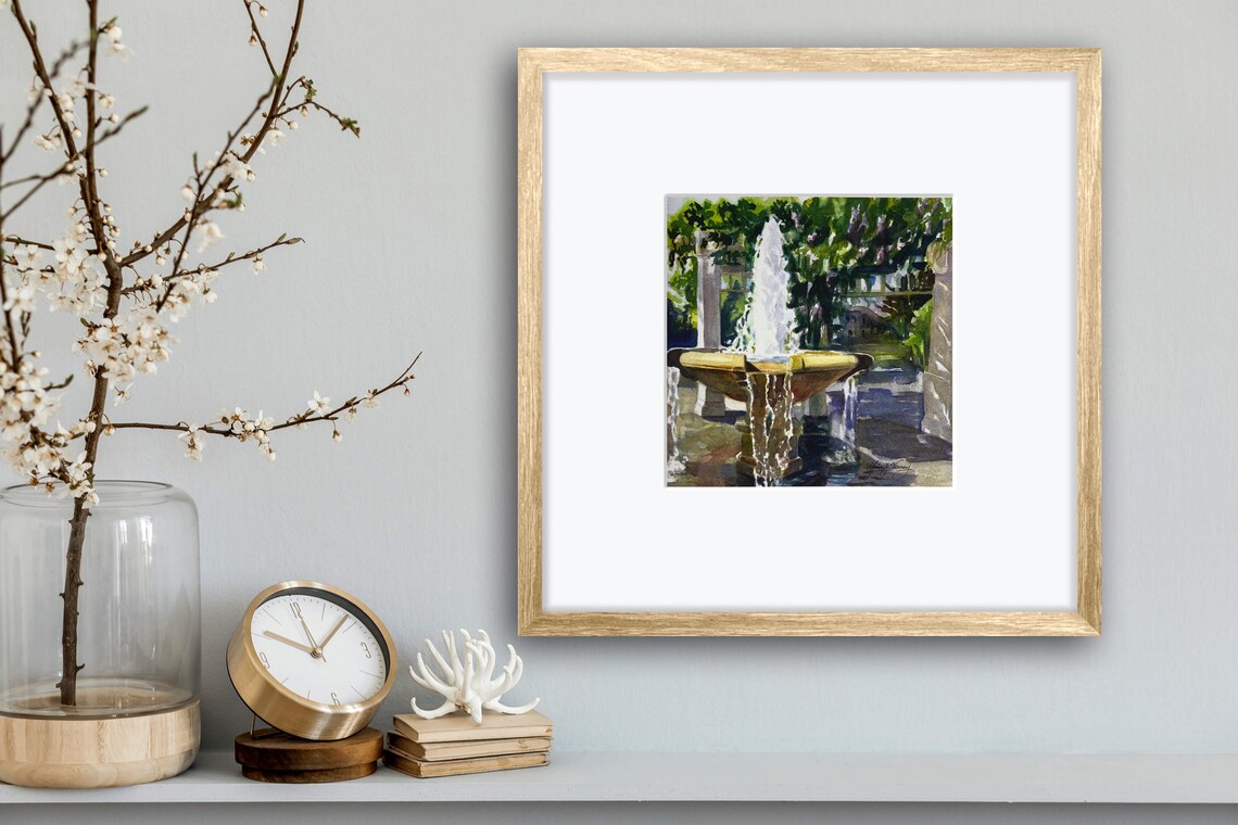 Fountain Art Print,watercolor Artwork,watercolor Print Wall Art,water ...
