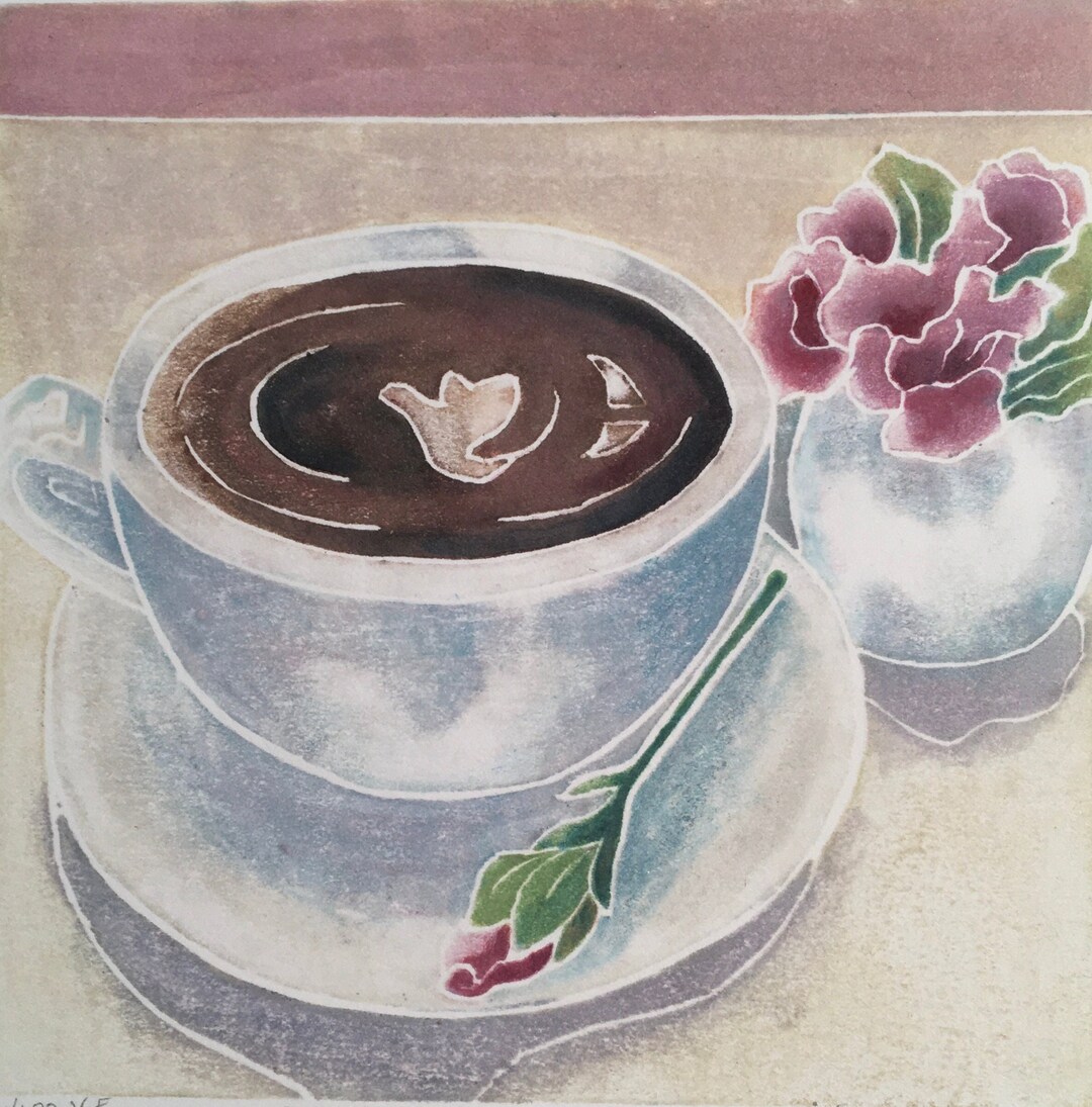 Coffee Cup Woodblock, Small Woodcut Wall Decor, Cappuccino Themed ...