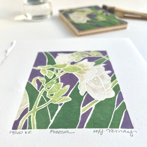 White Floral Woodblock Print,freesia Flowers Woodcut,original Art White ...
