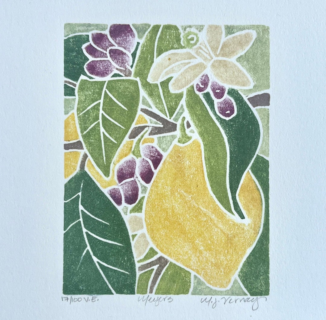 Citrus Art,woodblock Print,lemon Tree Art Original Woodcut,handmade Art ...