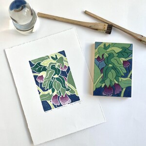 Floral Woodblock Print,purple Flowers Original Woodcut Art,small Wall ...