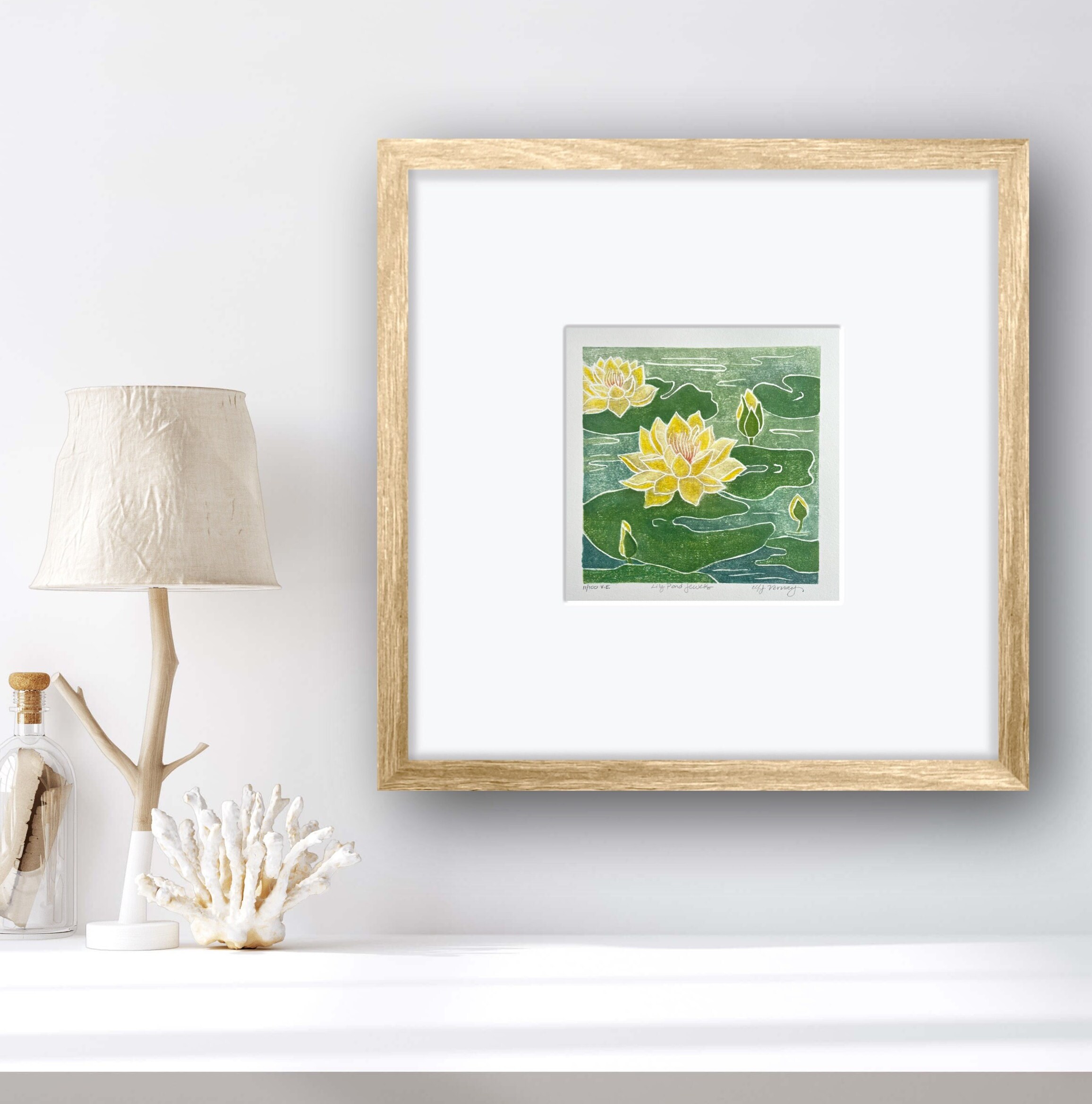 Lily Pond Woodblock, Small Woodcut Wall Decor, Waterlily Artwork ...
