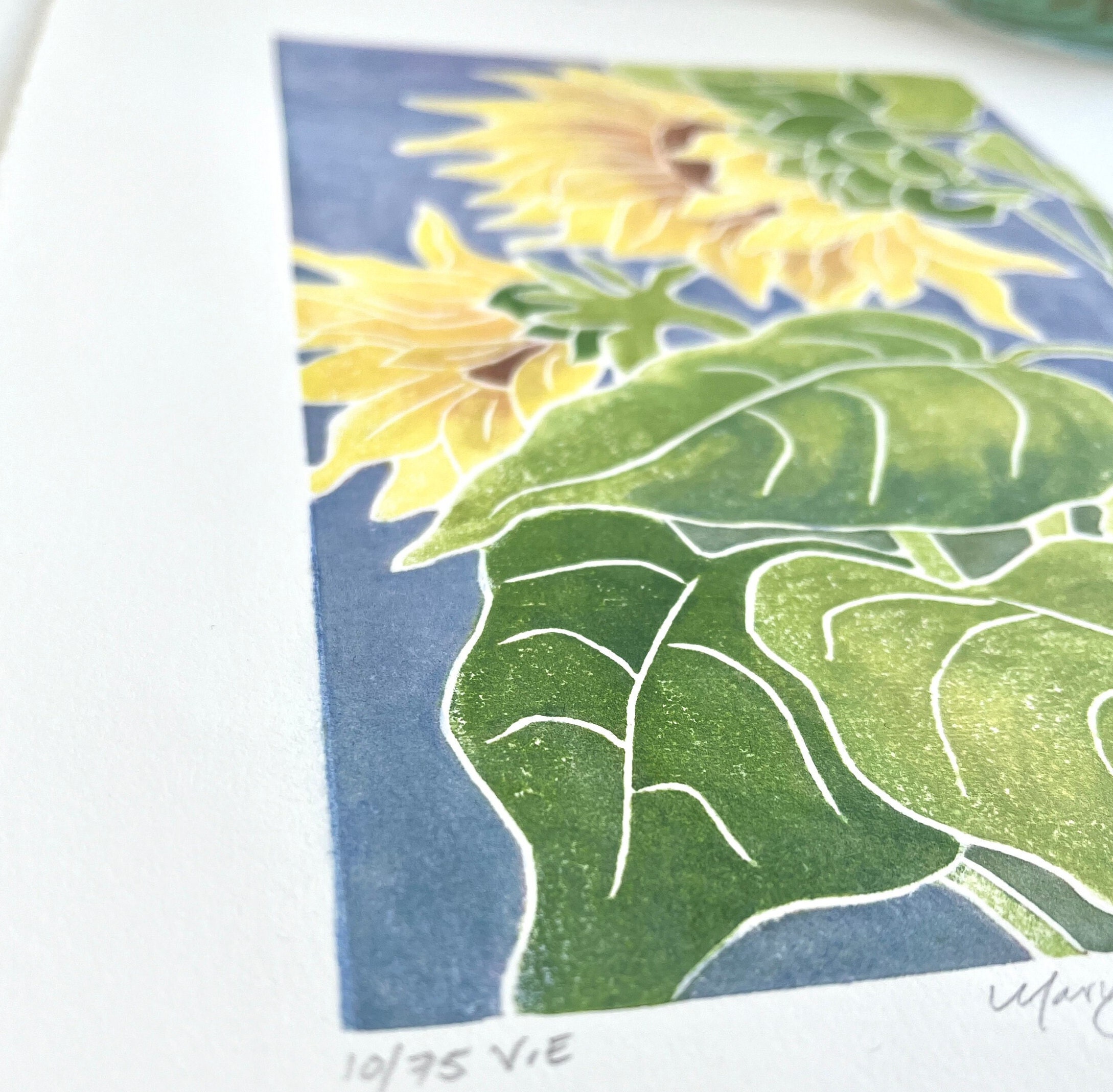 Sunflowers Woodblock Print,original Art White Line Blockprint,colorful ...