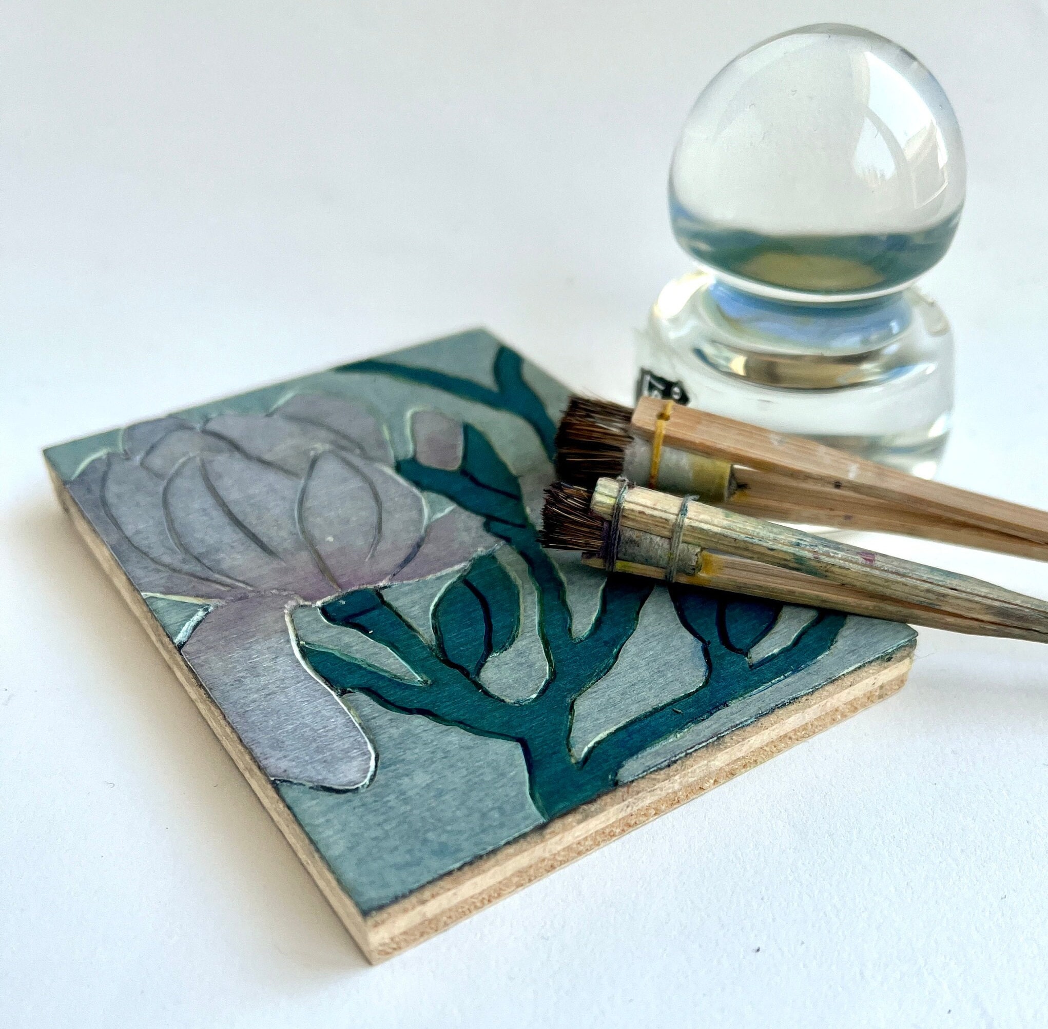 Magnolia Woodblock Print,floral Woodcut Art,original White Line Block ...