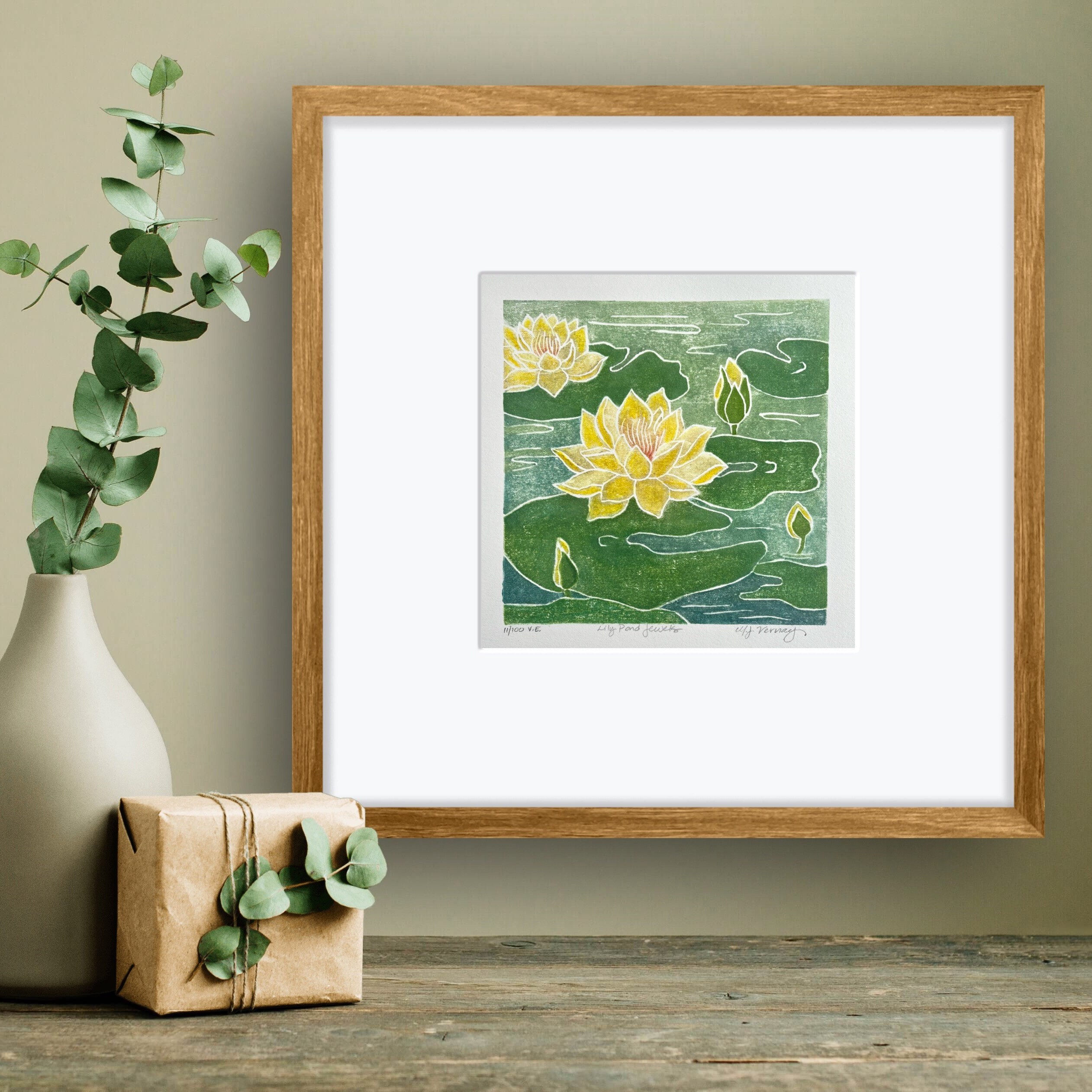 Lily Pond Woodblock, Small Woodcut Wall Decor, Waterlily Artwork ...