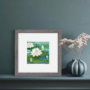 Lily Pond Woodblock Print, Small Woodcut Wall Decor, Waterlily Artwork ...