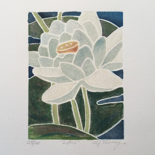 Lotus Linocut - Etsy