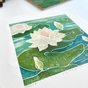 Lily Pond Woodblock Print, Small Woodcut Wall Decor, Waterlily Artwork ...