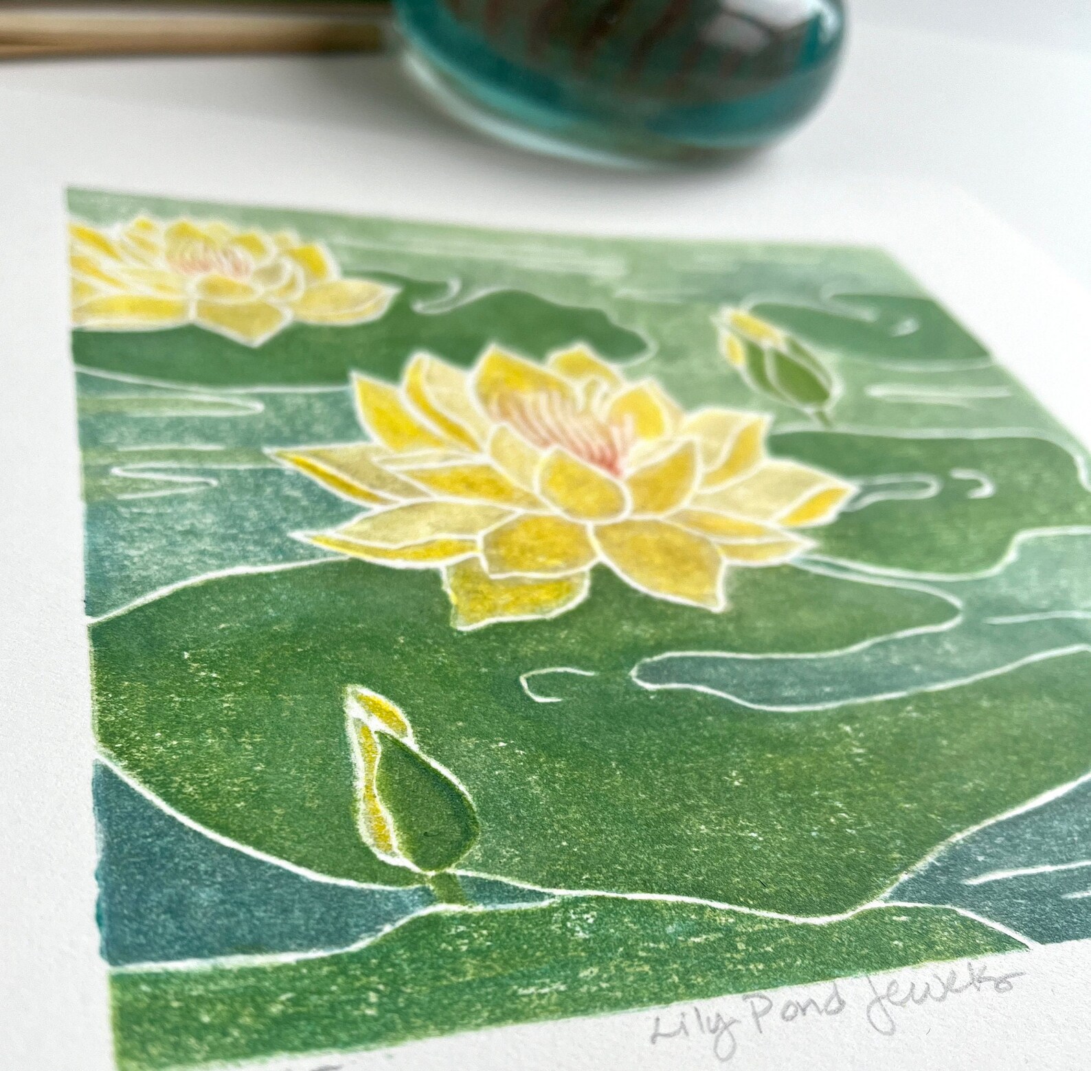 Lily Pond Woodblock, Small Woodcut Wall Decor, Waterlily Artwork ...