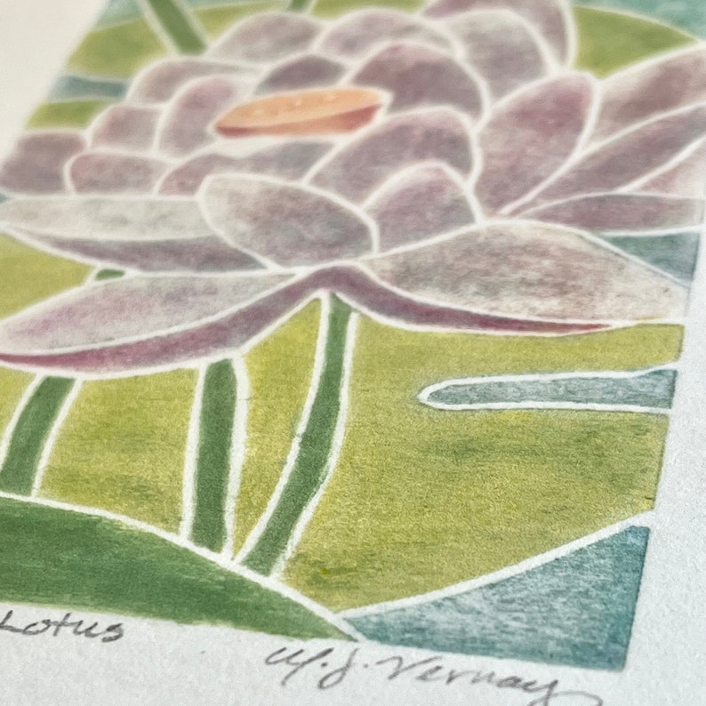 Lotus Flower Woodblock Print, Woodcut Wall Art, Colorful Pink Wall ...