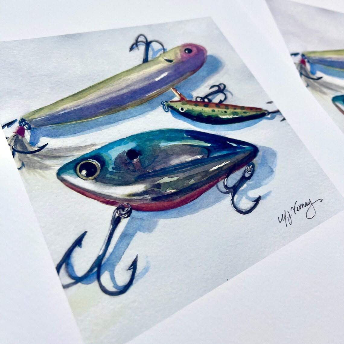 Fishing Art Watercolor Print Fishing Lures Painting Fishhook - Etsy