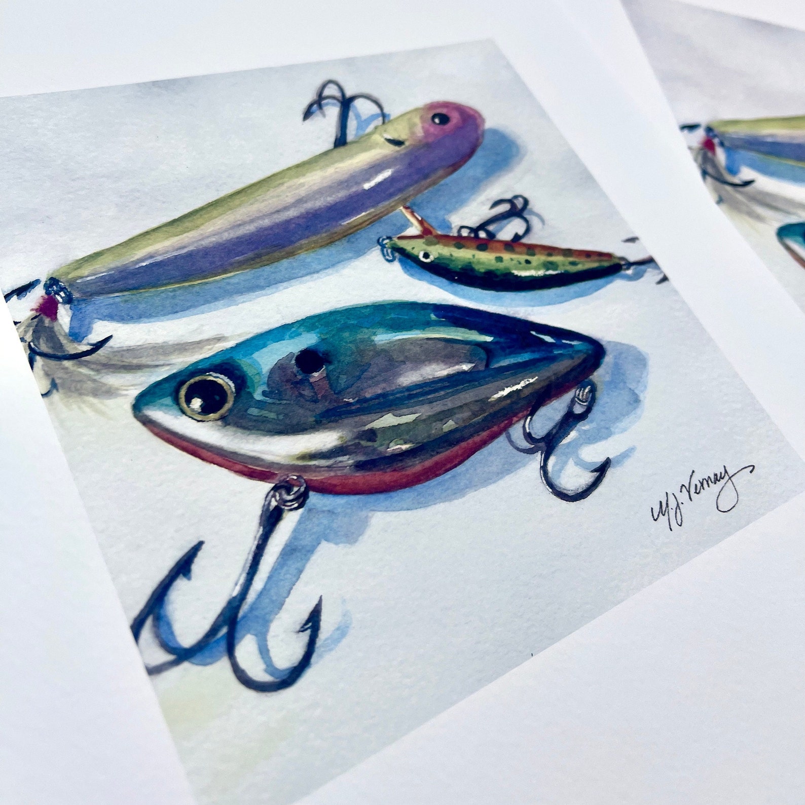 Fishing Art Watercolor Print, Fishing Lures Painting, Fishhook Wall Art ...