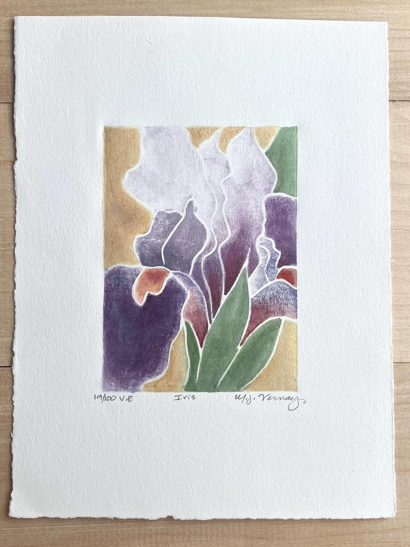Woodblock Print, Iris Flower Handmade Woodcut, Original Art Block Print ...