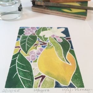 Lemon Themed Woodblock Print, Lemon Tree Art, Original Woodcut ...