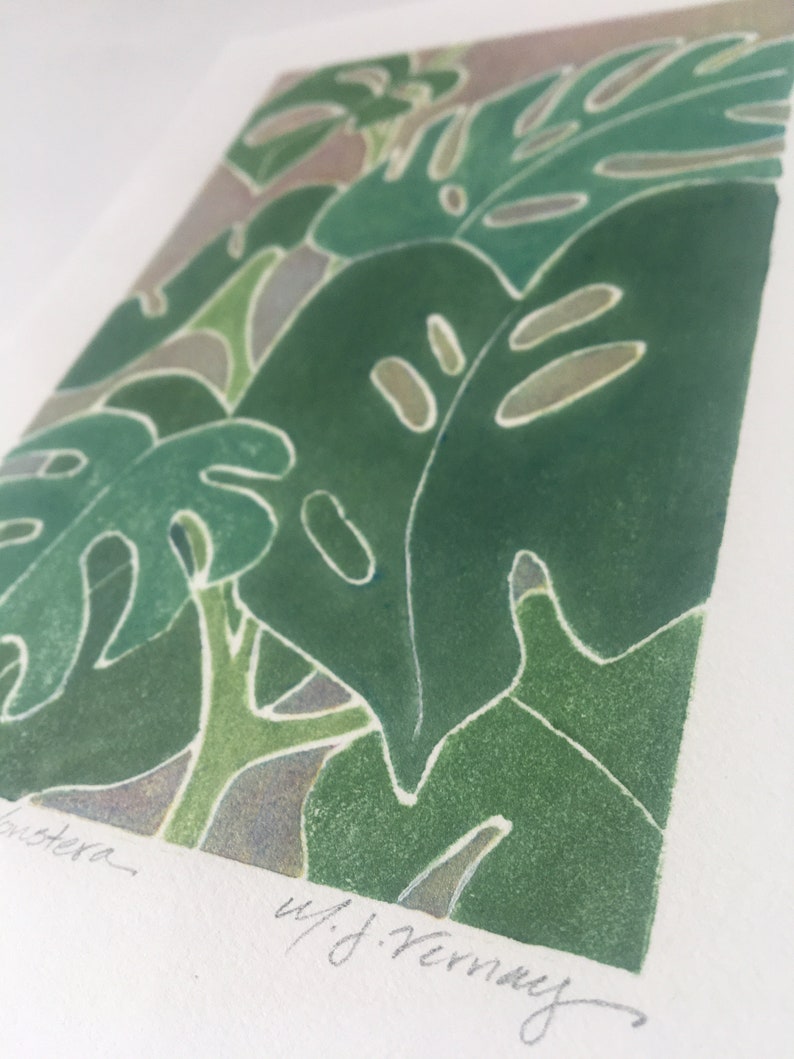 Monstera Deliciosa Woodblock Print,monstera Woodcut, Handmade ...