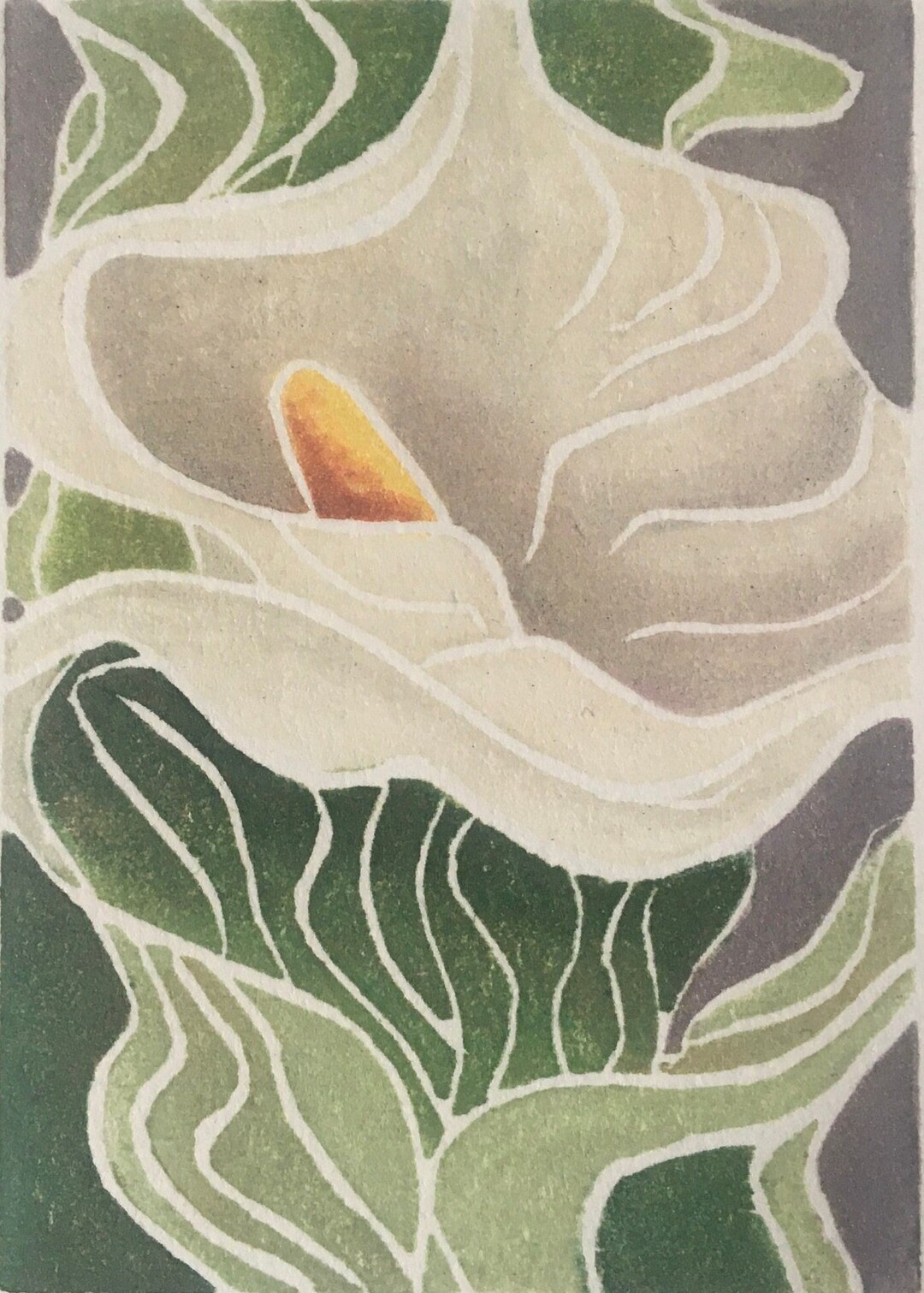 White Line Woodblock Print,small Woodcut Art,lily Flower Artwork,simple ...