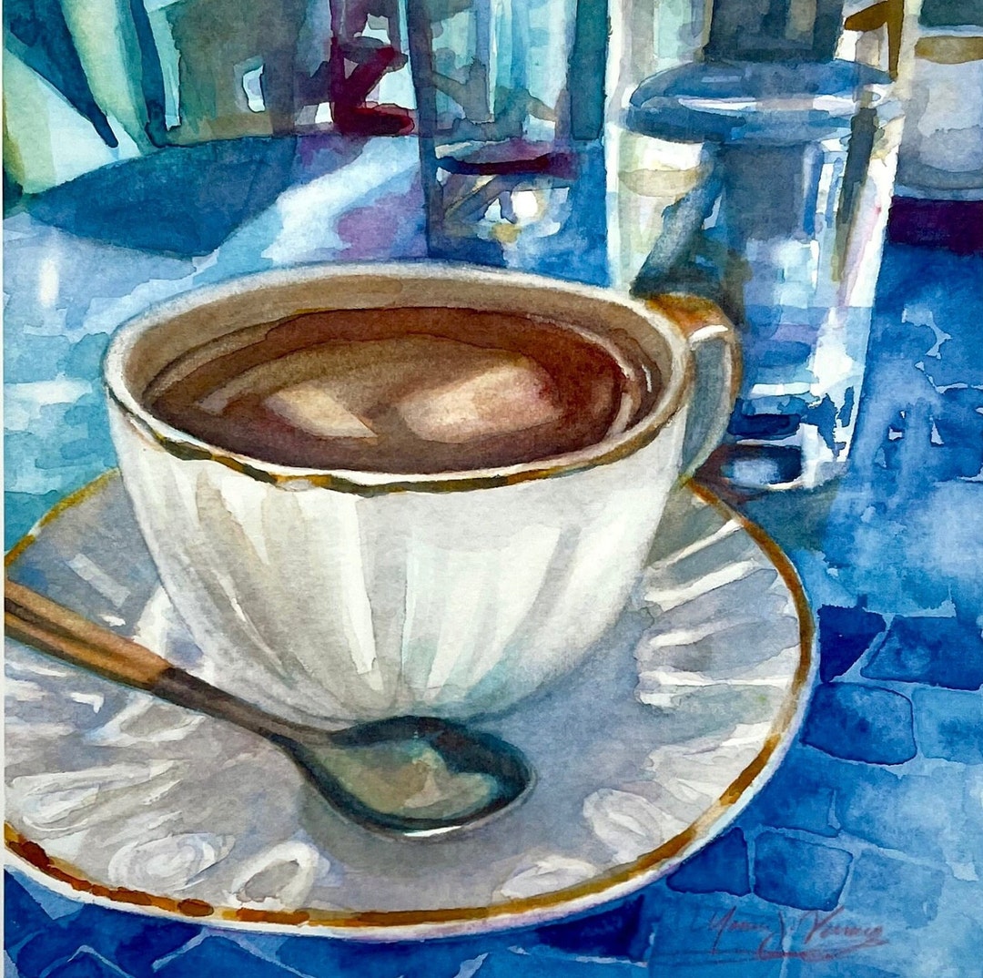 Coffee Artwork, Cafe Watercolor Print, Coffee Themed Art, Cup of Coffee ...