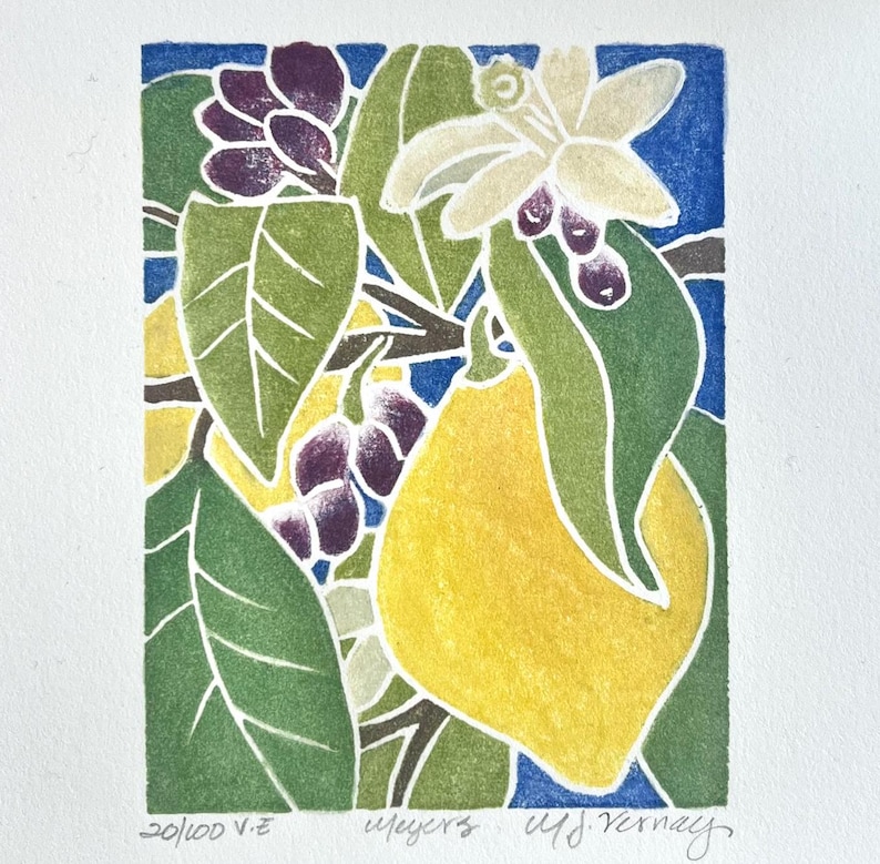 Lemon Woodblock Print,original Woodcut Artwork,handmade Blockprint ...