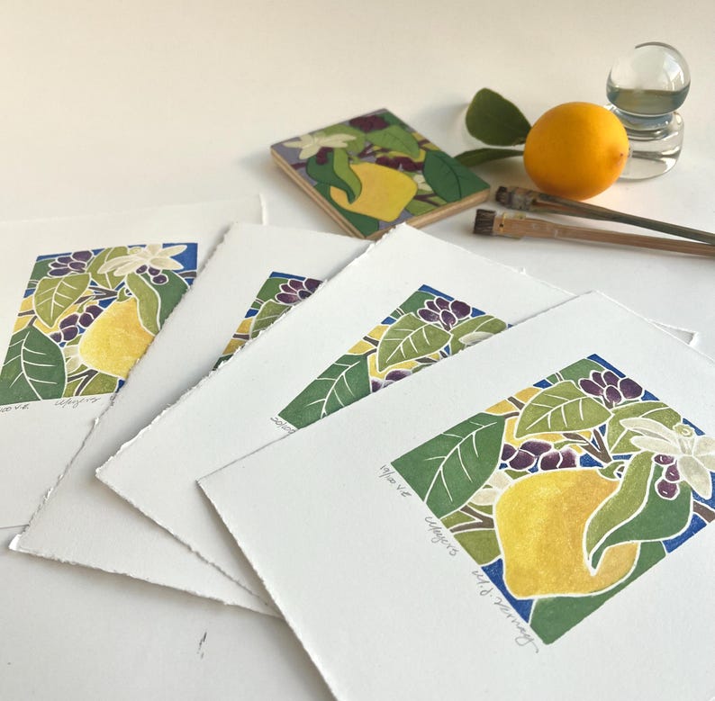 Lemon Woodblock Print,original Woodcut Artwork,handmade Blockprint ...