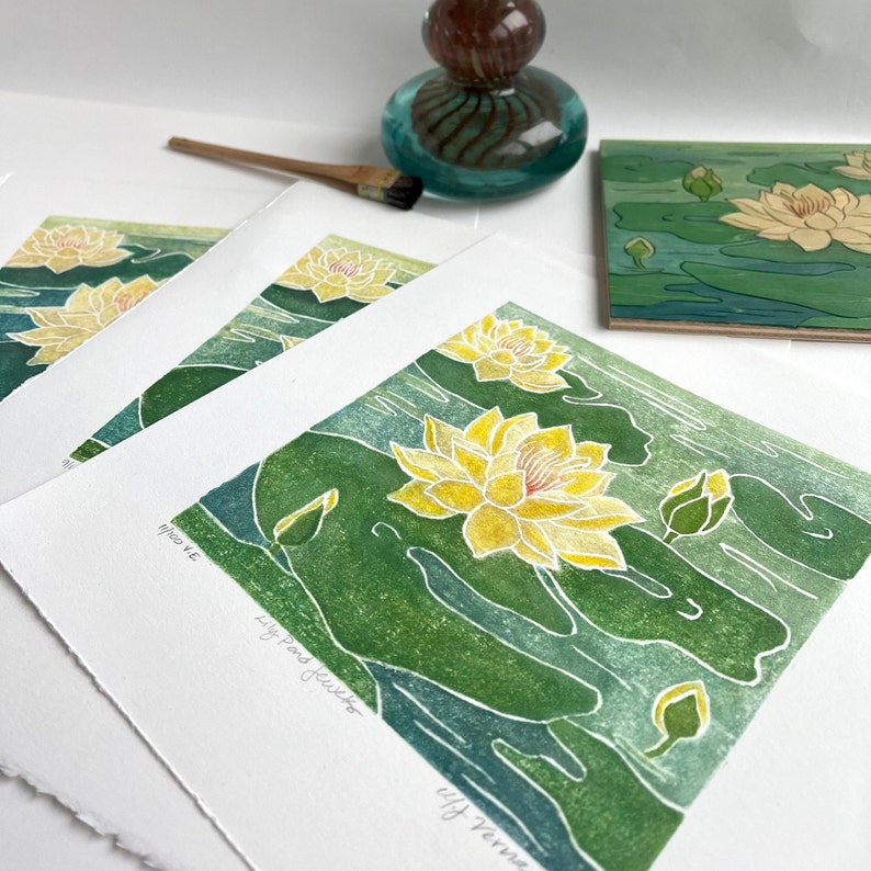 Lily Pond Woodblock, Small Woodcut Wall Decor, Waterlily Artwork ...