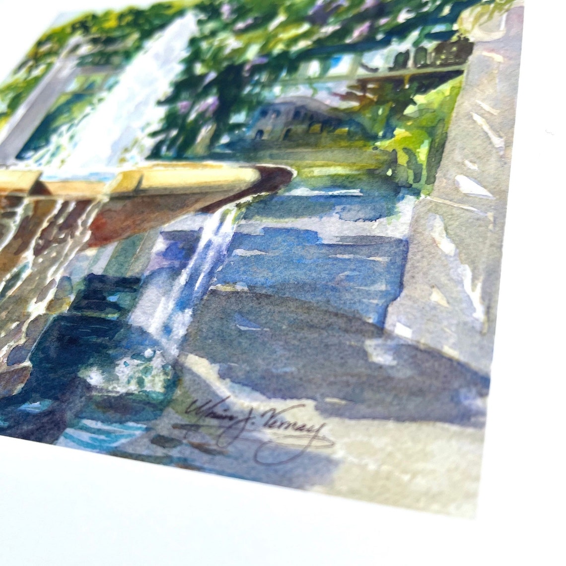 Fountain Art Print,watercolor Artwork,watercolor Print Wall Art,water ...