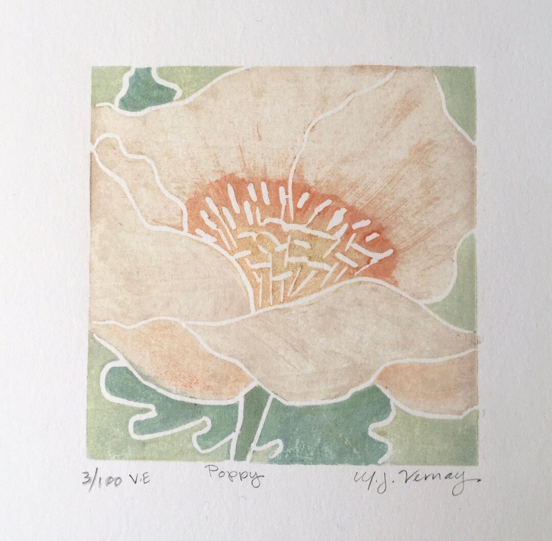 Poppy Print Wall Art,woodcut Art,woodblock Print,poppy Wall Decor ...
