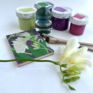 White Floral Woodblock Print,freesia Flowers Woodcut,original Art White ...