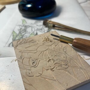 White Floral Woodblock Print,freesia Flowers Woodcut,original Art White ...