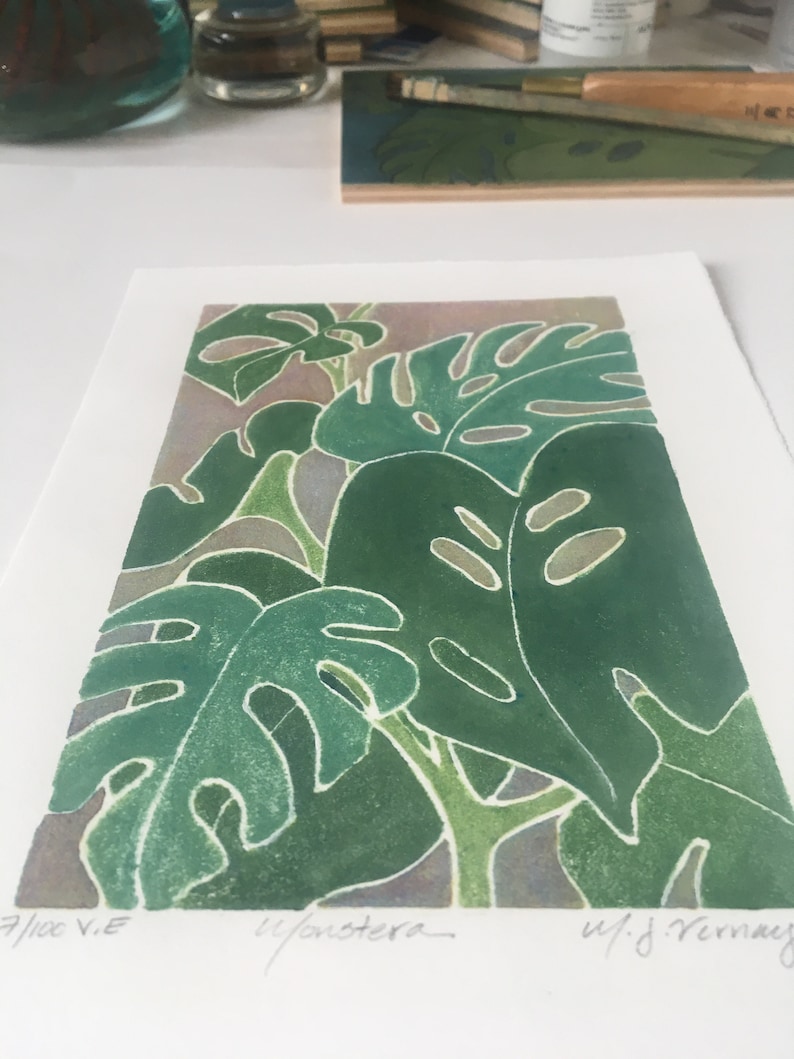 Monstera Deliciosa Woodblock Print,monstera Woodcut, Handmade ...