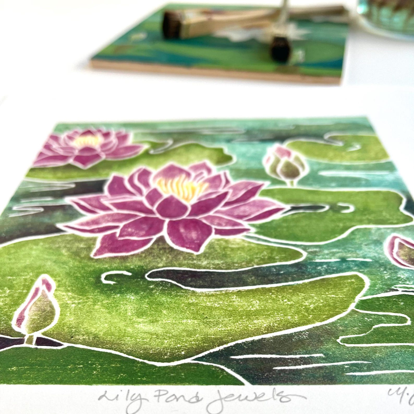 Pink Waterlily Woodblock, Small Woodcut Wall Decor, Lily Pond Artwork ...