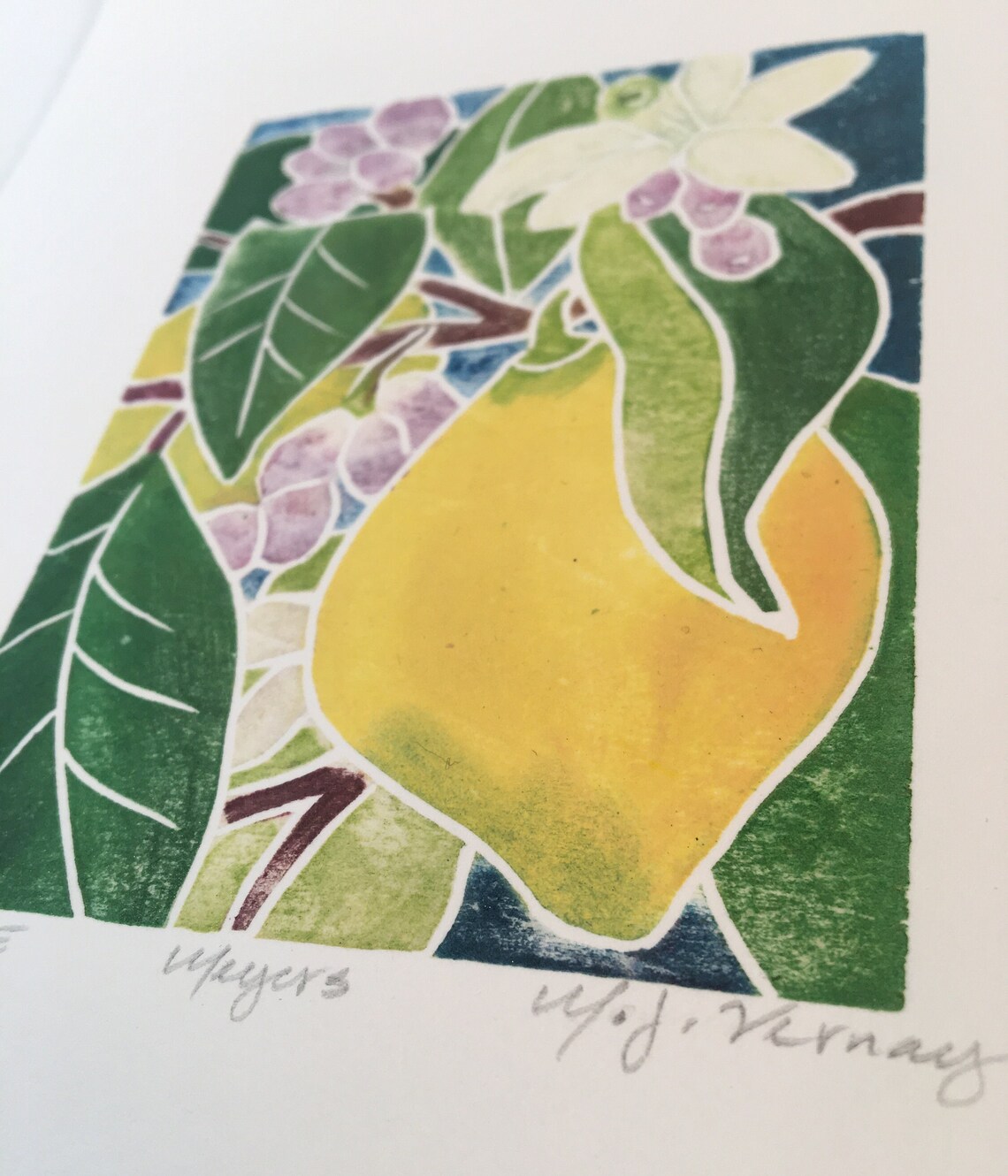 Lemon Themed Woodblock Print, Lemon Tree Art, Original Woodcut ...