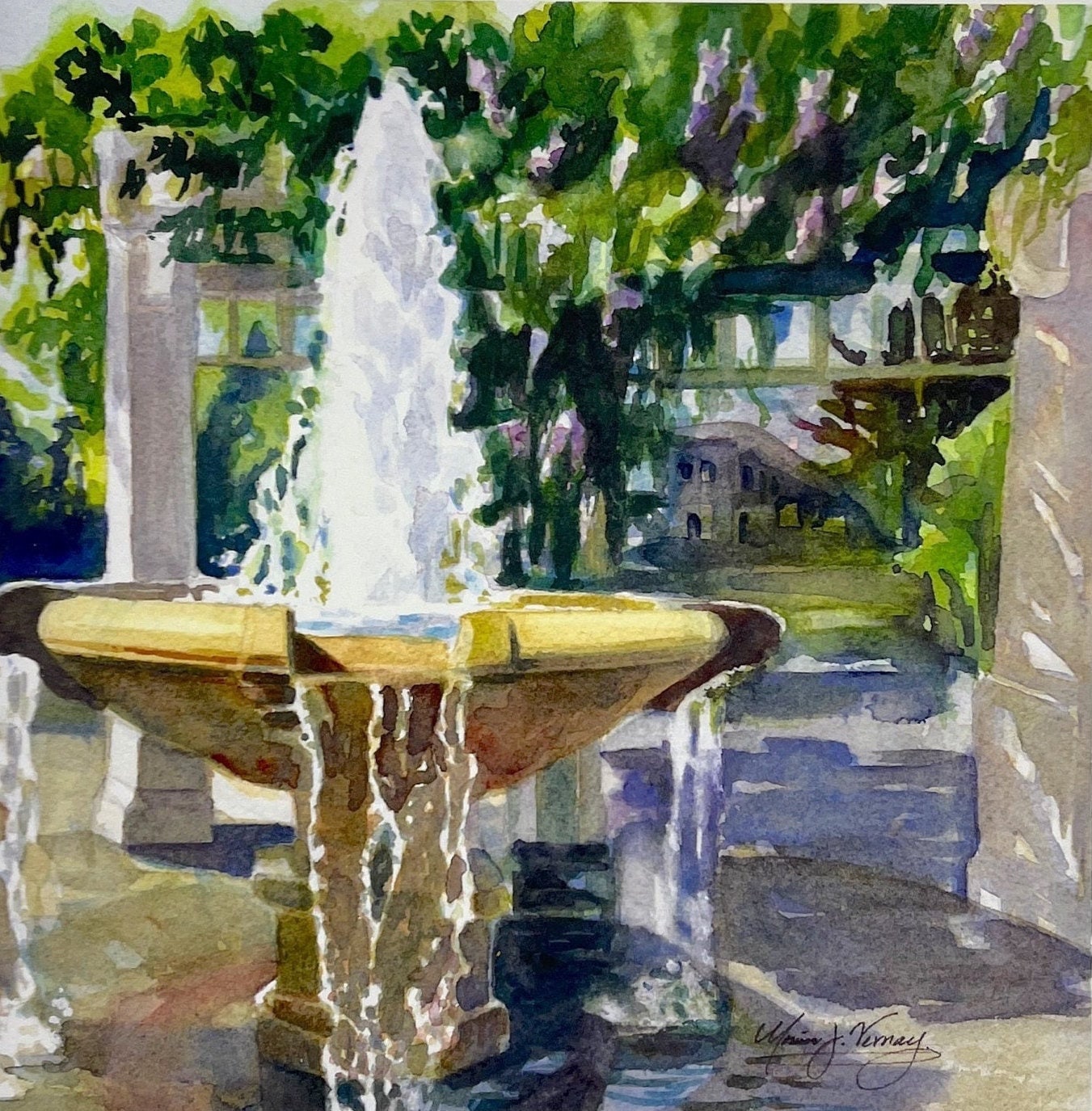 Fountain Art Print,watercolor Artwork,watercolor Print Wall Art,water ...