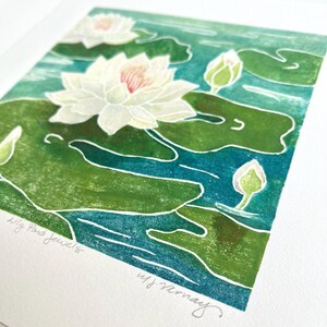 Lily Pond Woodblock Print, Small Woodcut Wall Decor, Waterlily Artwork ...