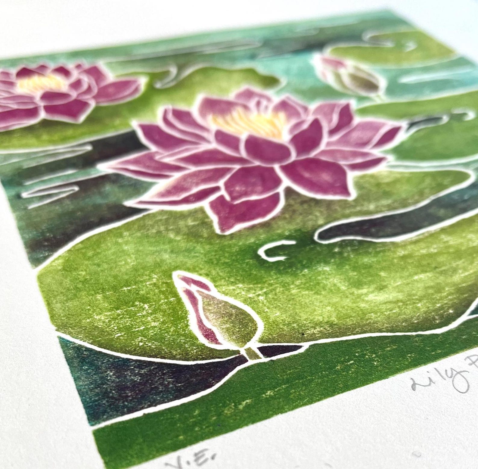 Pink Waterlily Woodblock, Small Woodcut Wall Decor, Lily Pond Artwork ...