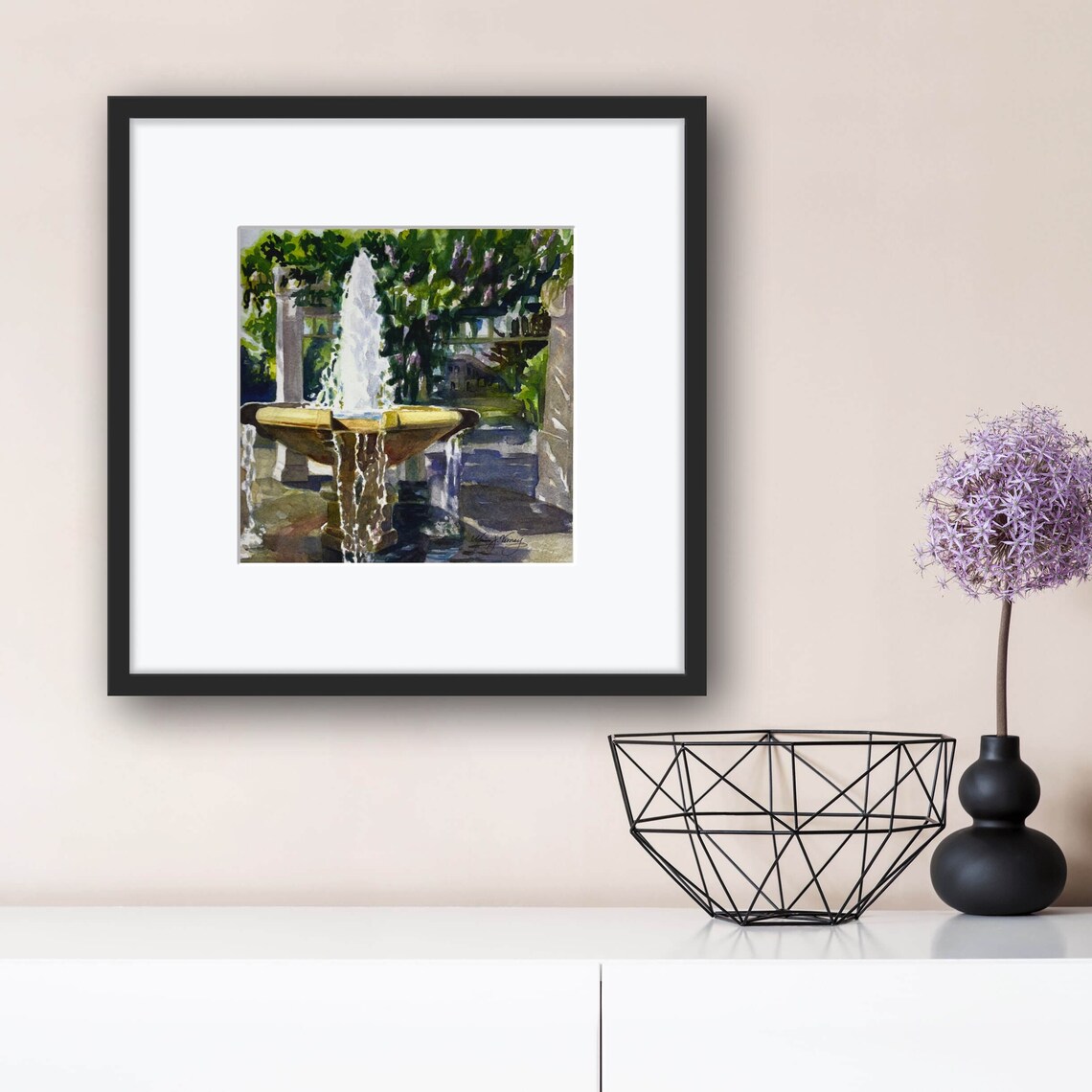 Fountain Art Print,watercolor Artwork,watercolor Print Wall Art,water ...