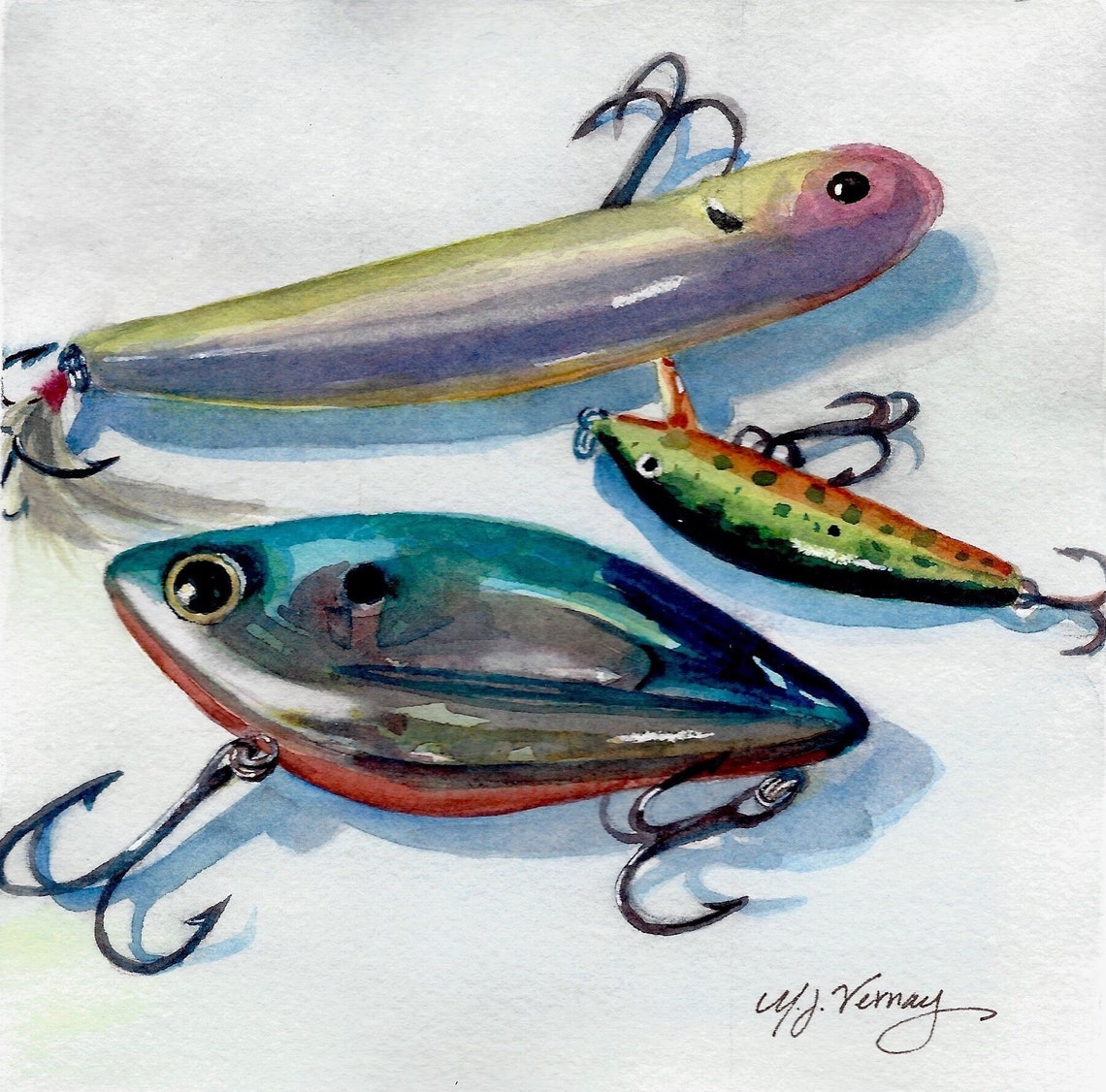 Fishing Art Watercolor Print Fishing Lures Painting Fishhook - Etsy
