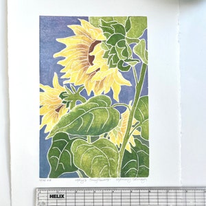 Sunflowers Woodblock Print,original Art White Line Blockprint,colorful ...