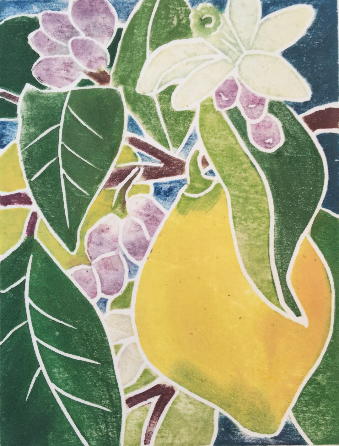 Lemon Themed Woodblock Print, Lemon Tree Art, Original Woodcut ...