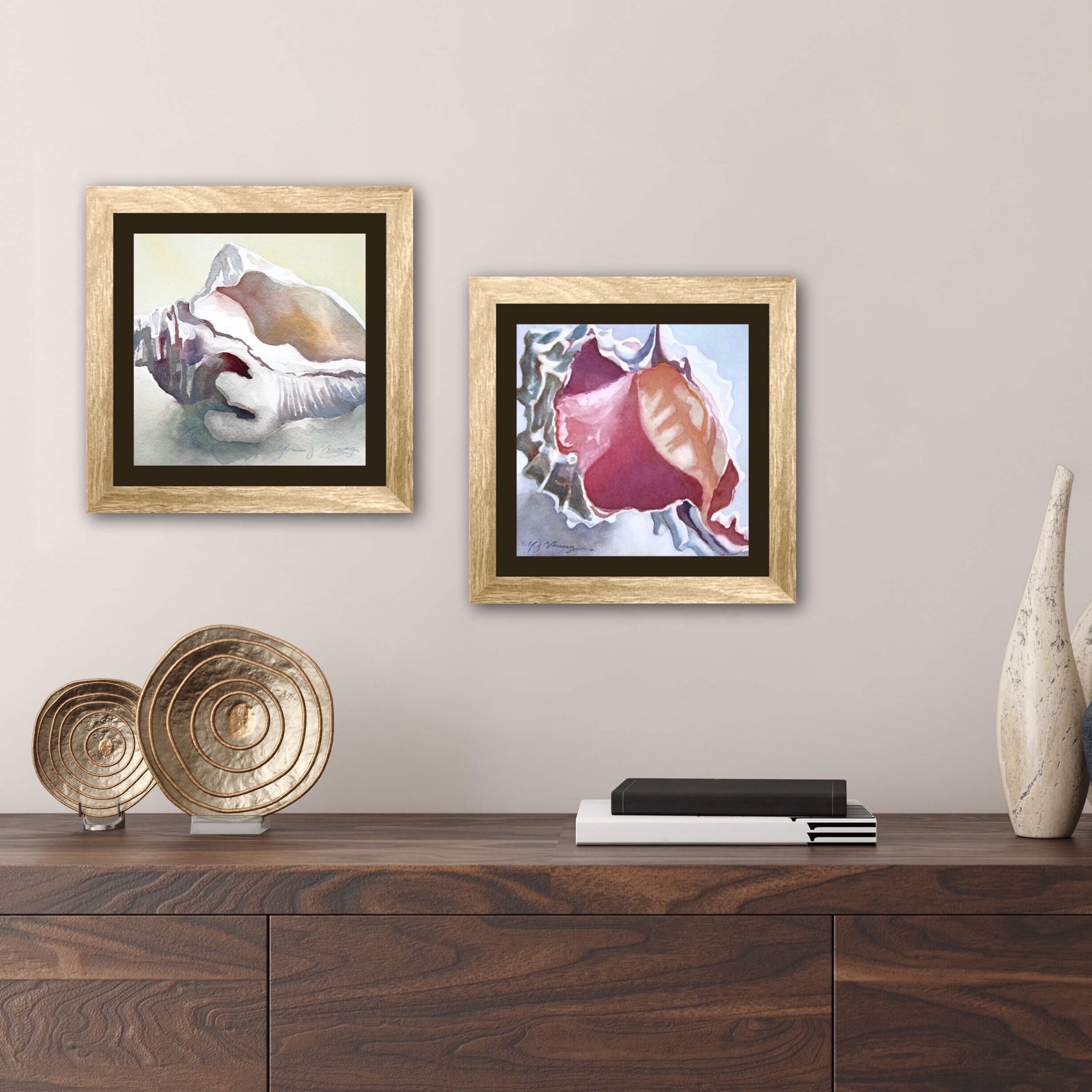 Set of 2 Seashells Unframed Watercolor Prints,beach Home Wall Artwork ...