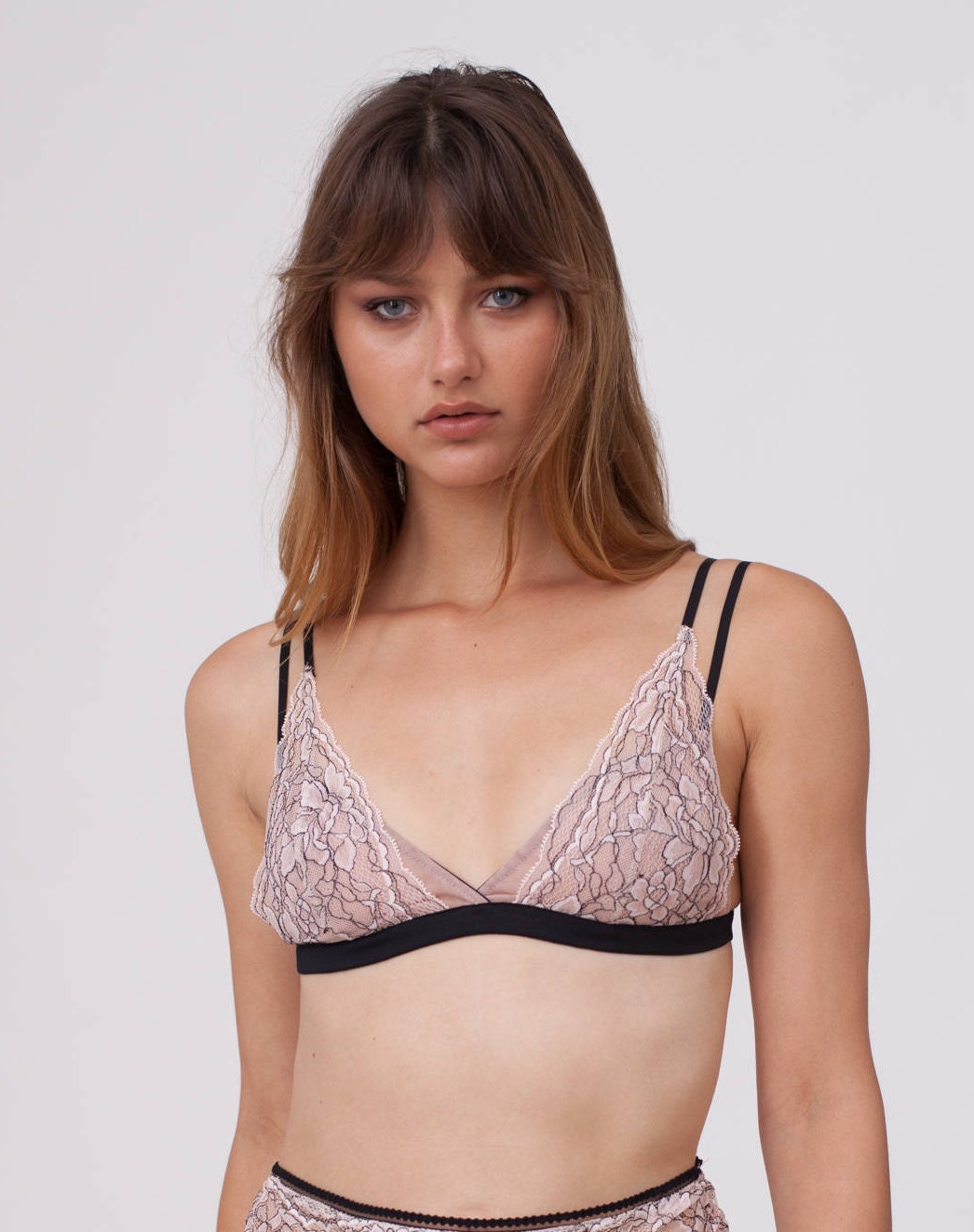 Triangle Bralette Pink Lace Lace Lingerie Lace Bra Etsy
